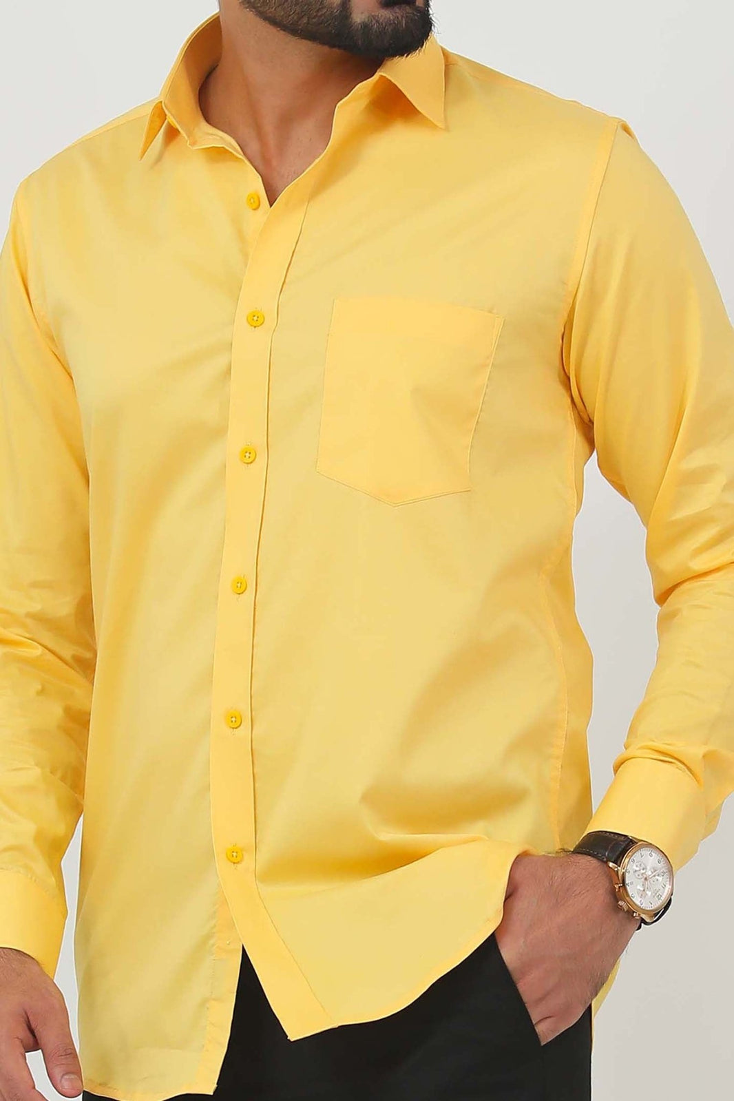 Bluebird Men's Yellow Cotton Lycra Formal Shirt
